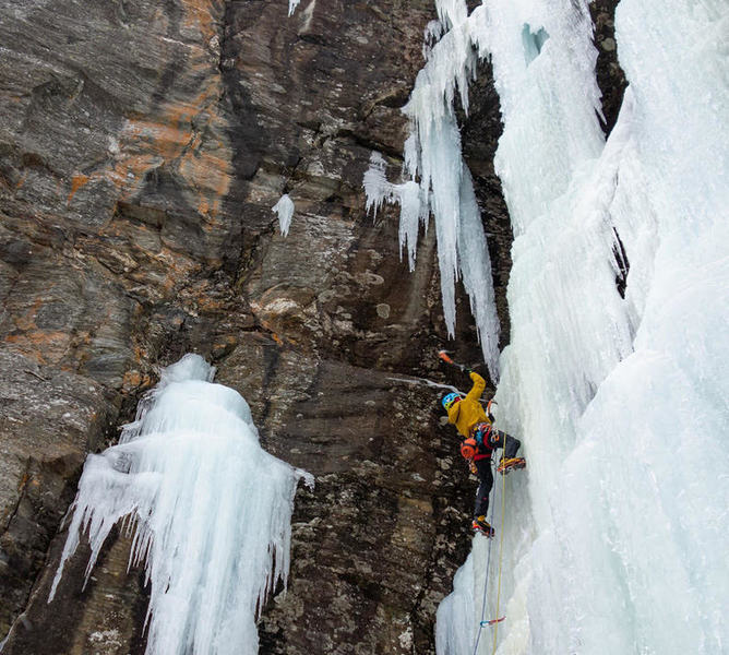 Heading up the final pillar after climbing the direct start, Dec. 2018 ...