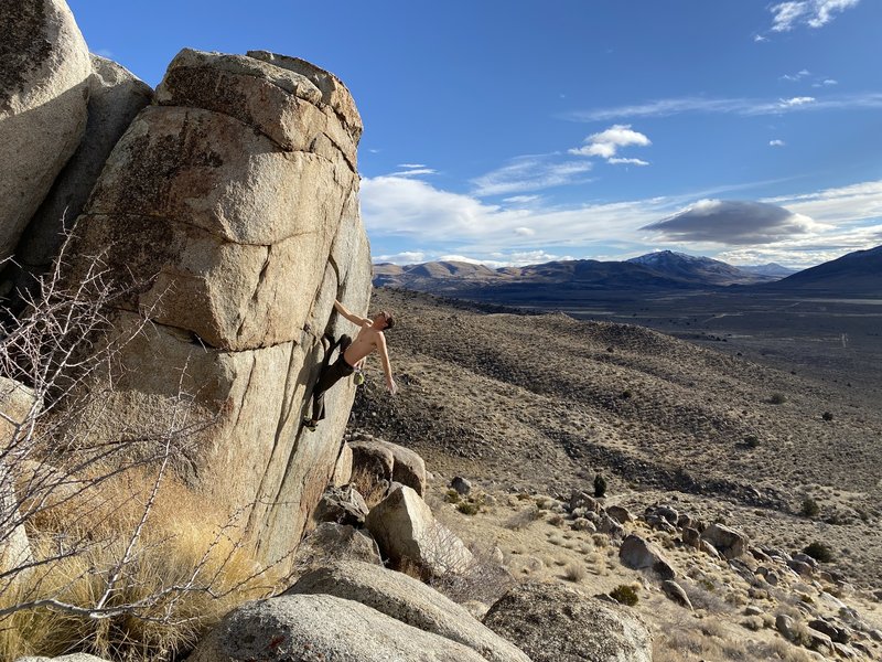 Climbing in Splitter Boulder, Northeast California