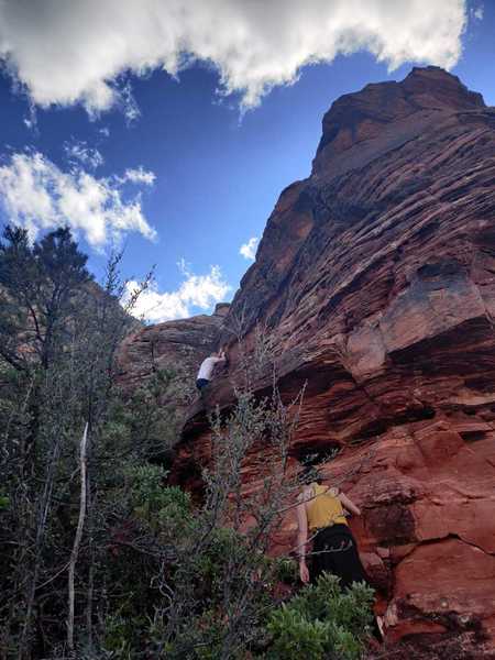 Climbing in Devils Bridge Boulder, Northern Arizona