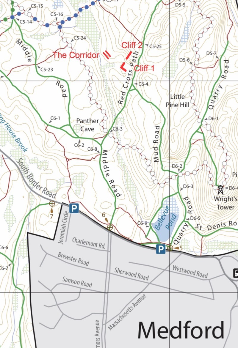 A subset of the Mass DCR map of the Middlesex Fells showing the Red ...