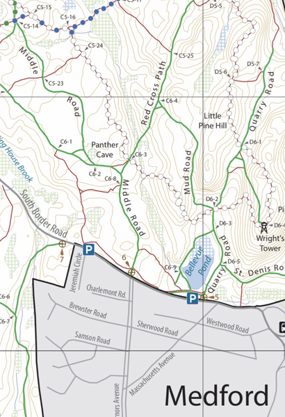 A subset of the Mass DCR map of the Middlesex Fells showing the Red ...