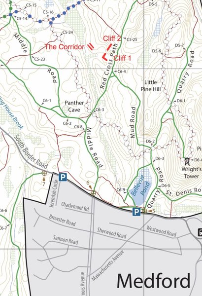 A subset of the Mass DCR map of the Middlesex Fells showing the Red ...