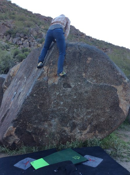 Climbing in The Slab Boulder, Central Arizona