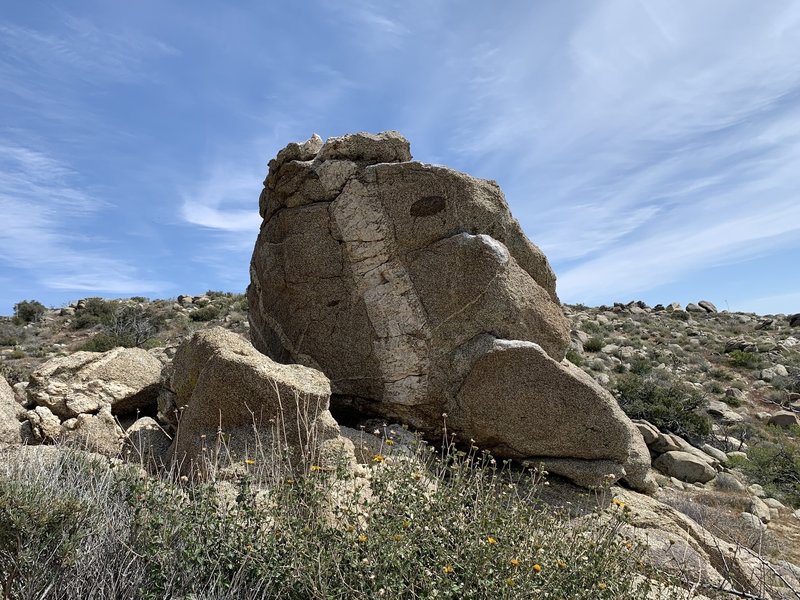 Climbing in Quartz Stripe Boulder, San Diego County