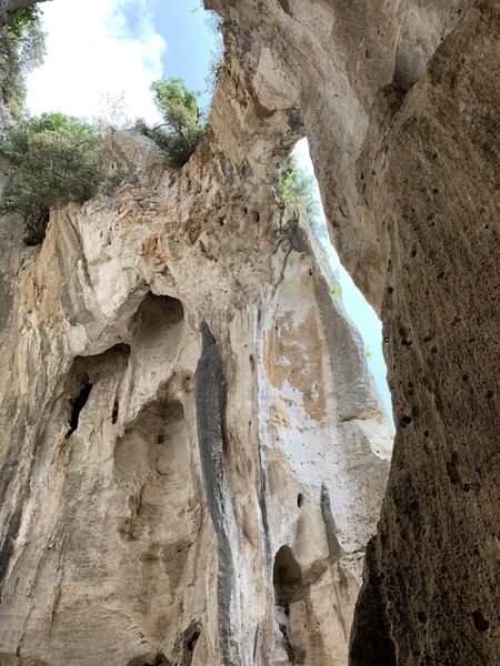 The left wall of Grotta Dell'edera features some of the harder climbing ...