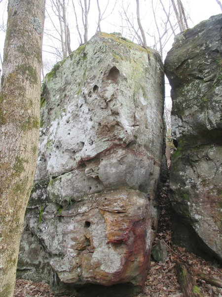 Climbing in Jack the Ripper Boulder, Northern WV