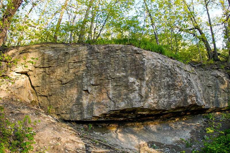 Dawn Mist boulder - solid line starts with the crimps left of the arete ...