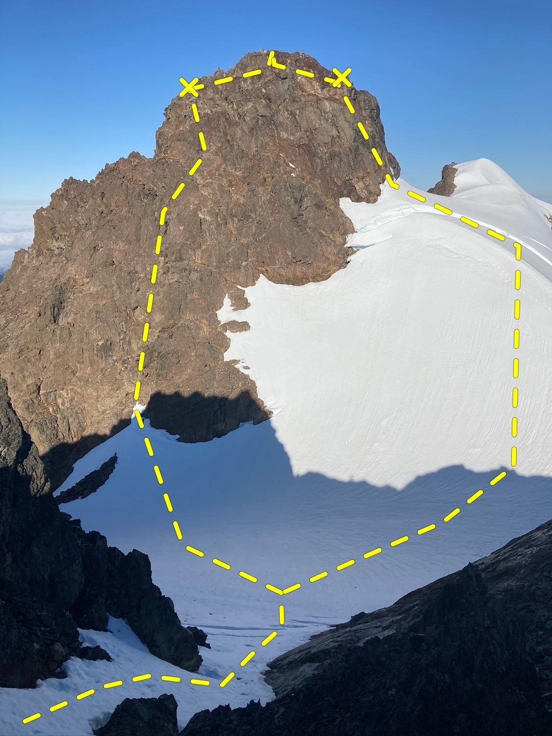 Photo of the summit pinnacle from the false summit. The standard north ...
