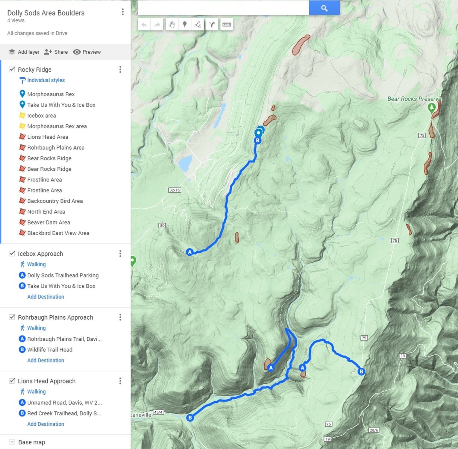 For those interested I have made a map where I labeled areas containing ...