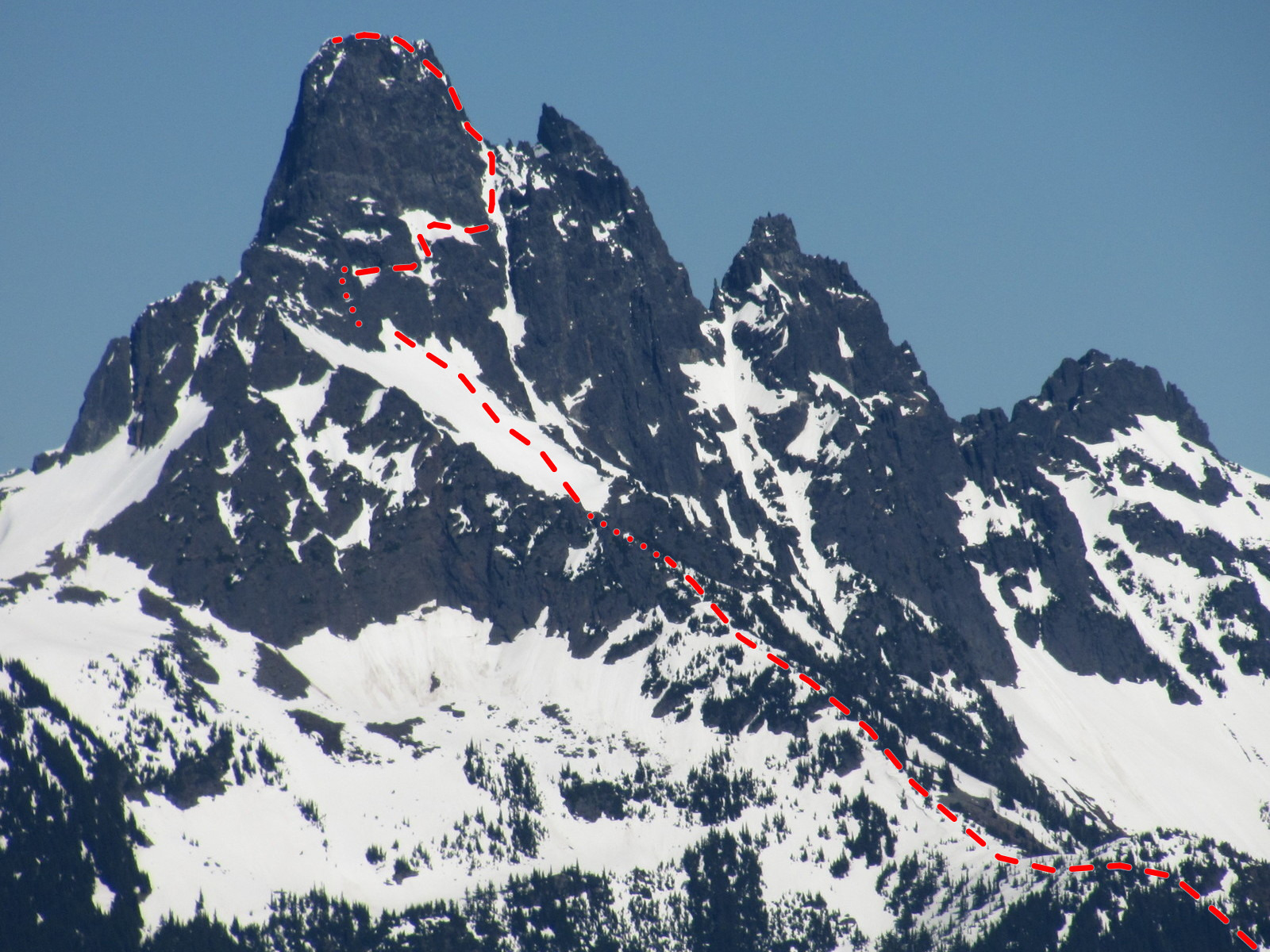 West side of Mt Slesse, spring conditions mid-June West side of Mt Slesse, spring conditions mid-June