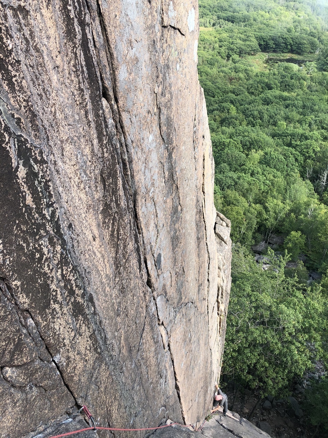 Looking down on the first pitch. Fun and sustained corner climbing.