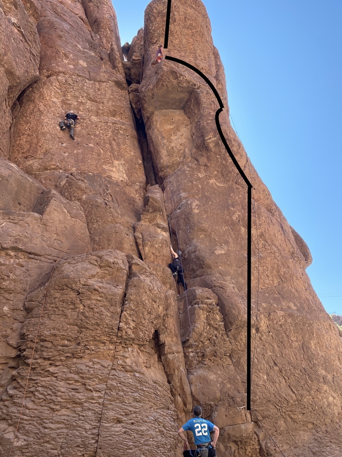 Overbearing Exposure, Link-up climb. Climbs the crux of each route ...