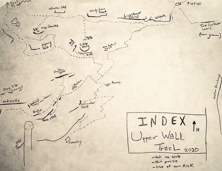 Rock Climbing in Upper Wall's Lower Tier and Trail, Index