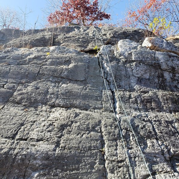 Top-Rope set up on High Point Face! The crack between the ropes is the ...