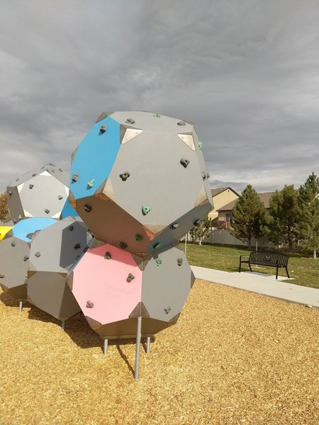 Climbing in Porter Way Park Boulder Structure, West Desert