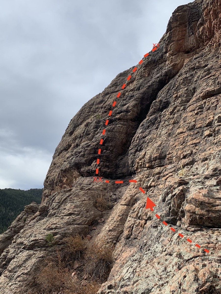 This picture shows the traverse on pitch 2, the pitch 3 roof and bulge ...