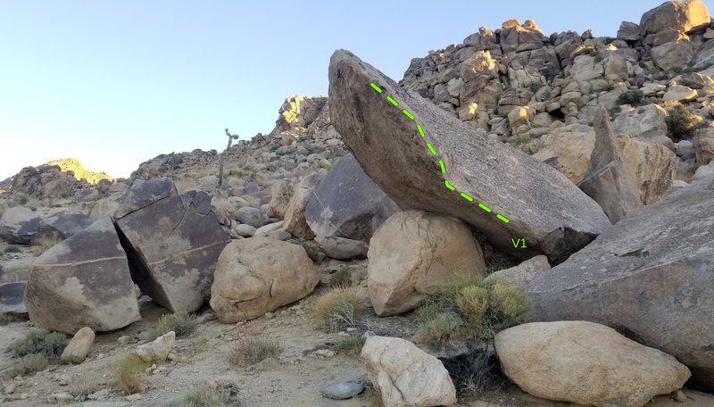 The fin, as viewed looking East. Between a distinctly split rock and a ...
