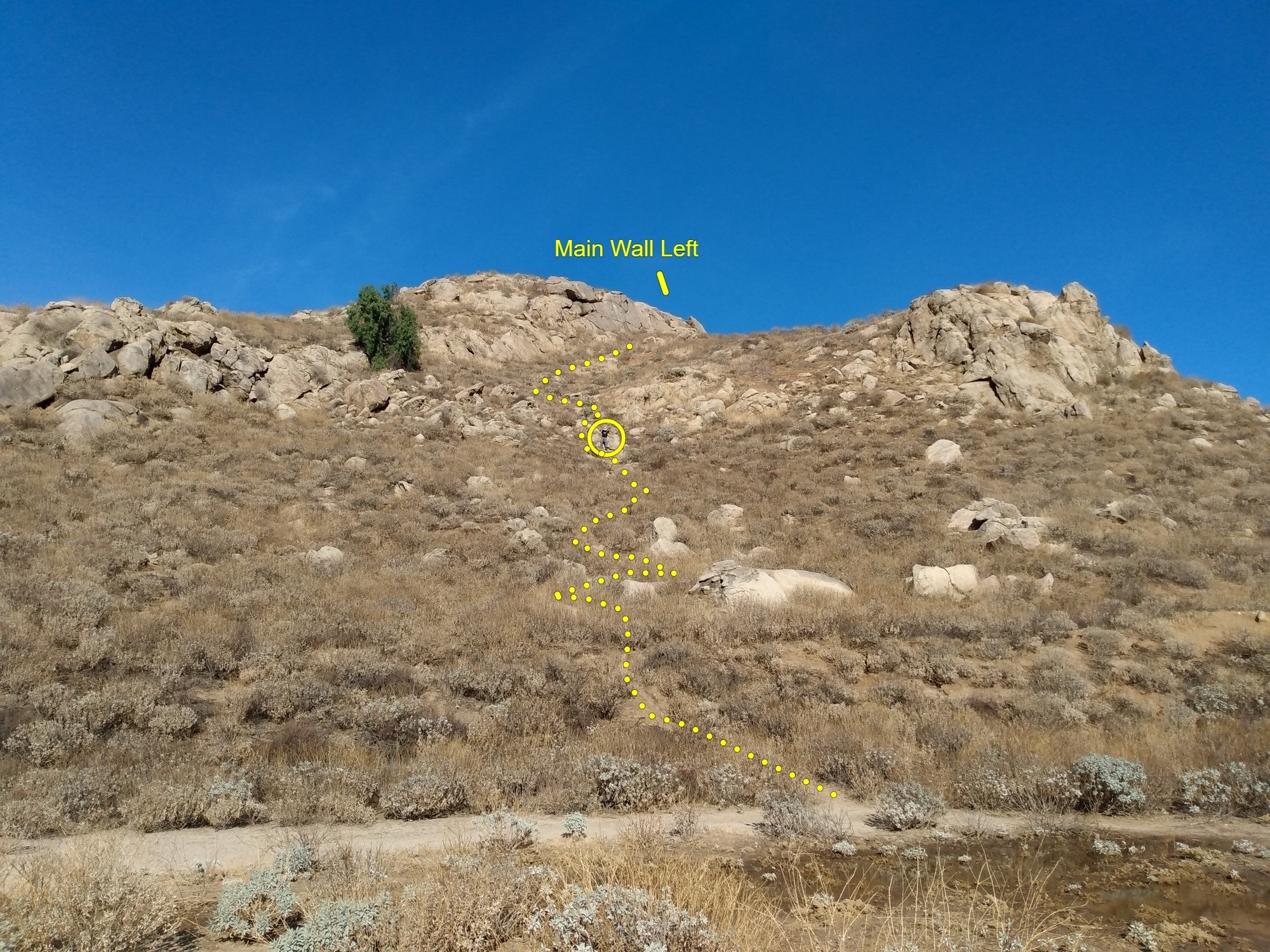 Hillside and trail leading to the Main Wall, Box Springs Mountain Park