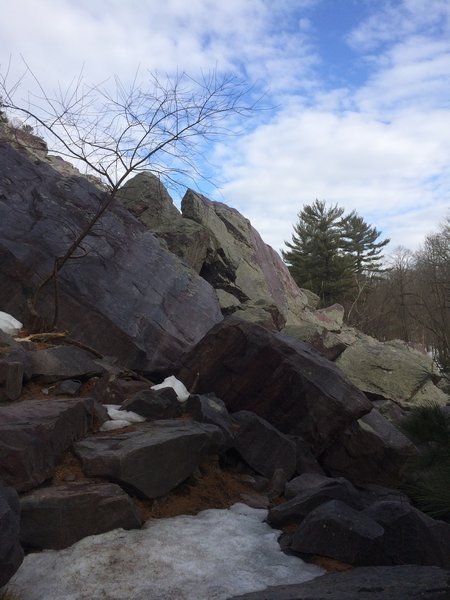 Bouldering in Balanced Talus AKA Easy Access, Devil's Lake Bouldering