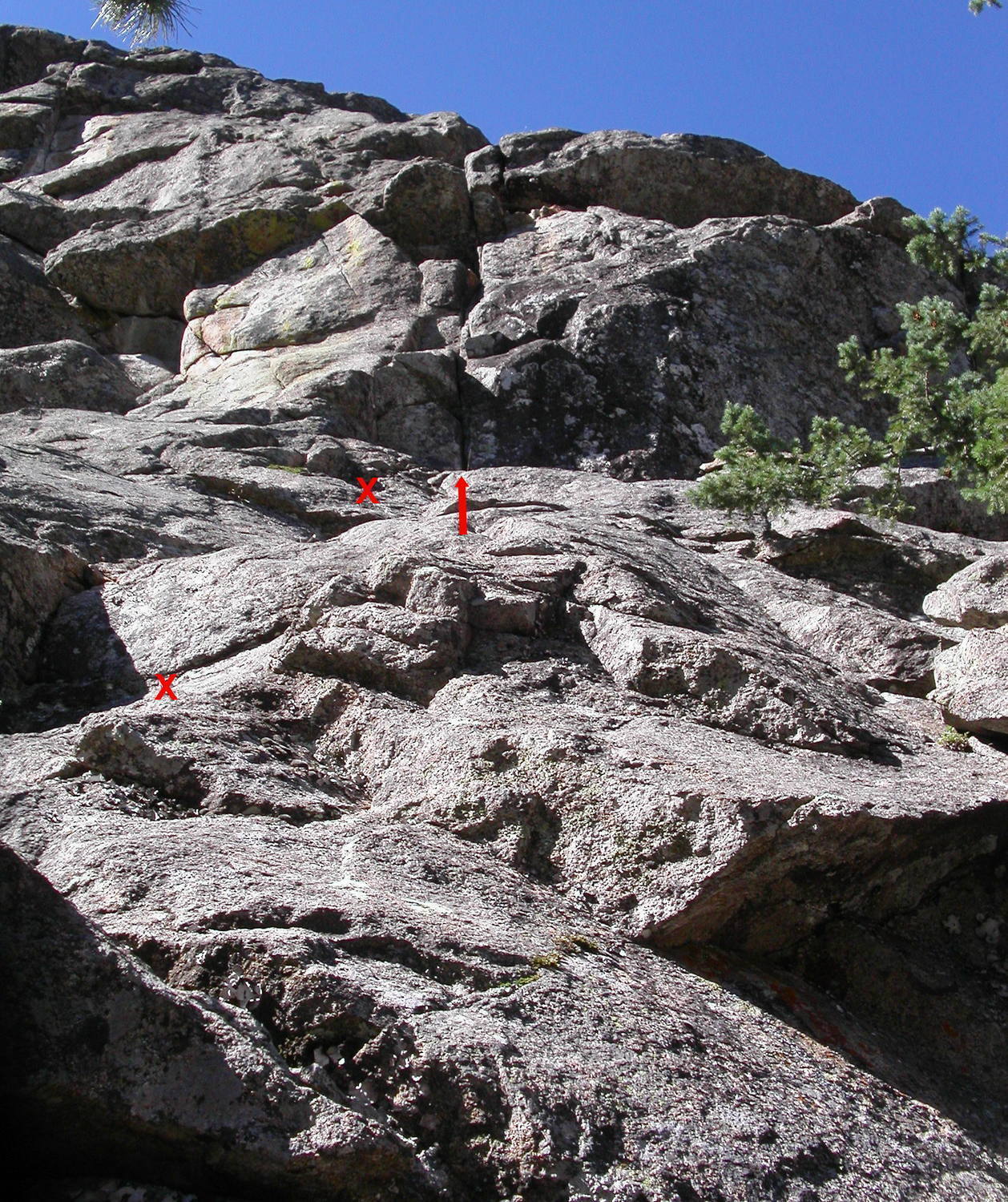 The first pitch of Arcanum. Climb the slab past two bolts, then tackle ...