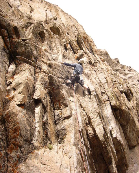 On the easier middle ground; mostly trad gear here. There are some ...