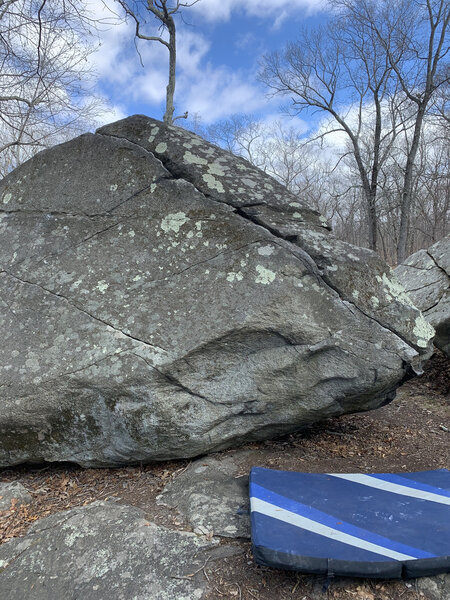 Climbing in Shin Buster Boulder, Lincoln Woods