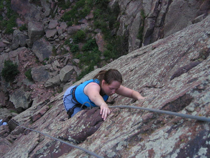 Lisa is just below the crux to West Crack here. Her second climb ever!