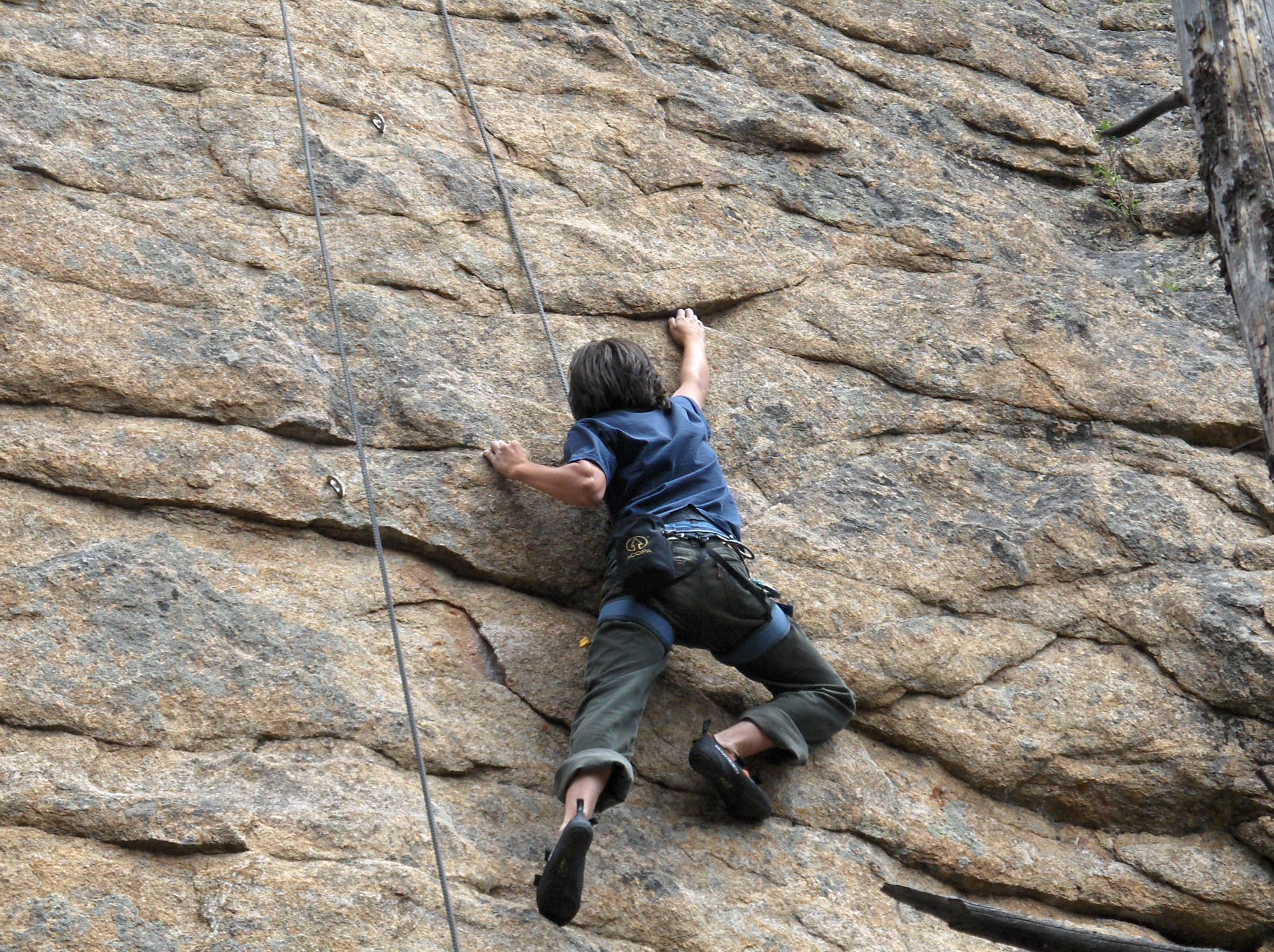 Ian Dory on the crux move after his brother Ben led it. That right hand ...