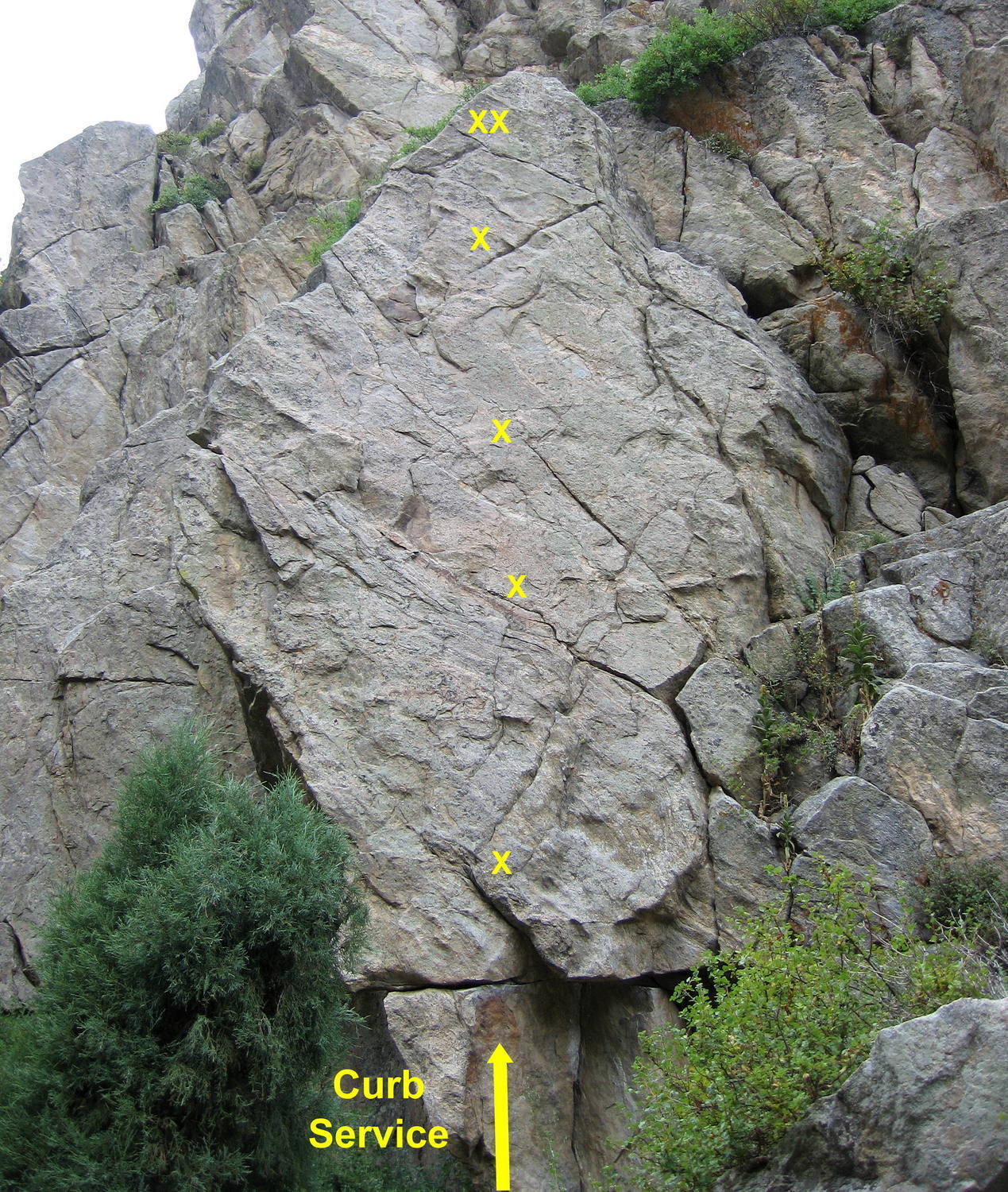 Curb Service. Power past the overhang (10a) and climb carefully to the ...