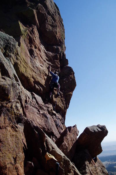 The initial hard move. This is protected by a fair cam in a big pin ...