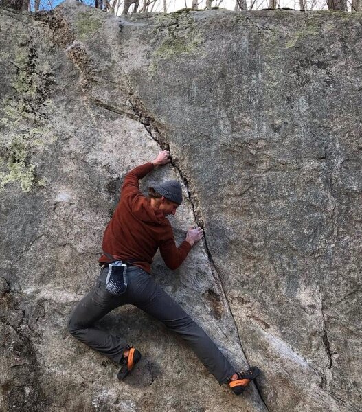 The excellent V3 on the tall boulder below Grey Matter. 1-2 pads is ...