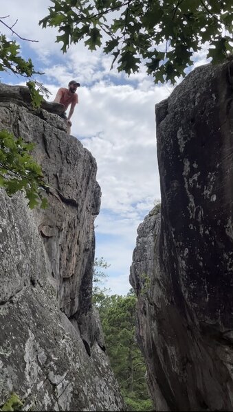 Rock Climbing in Low Angle Wall Boulder, SE Oklahoma