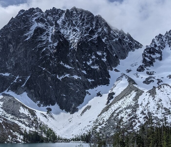 Colchuck Glacier from north showing routes to Colchuck Col (the glacier ...