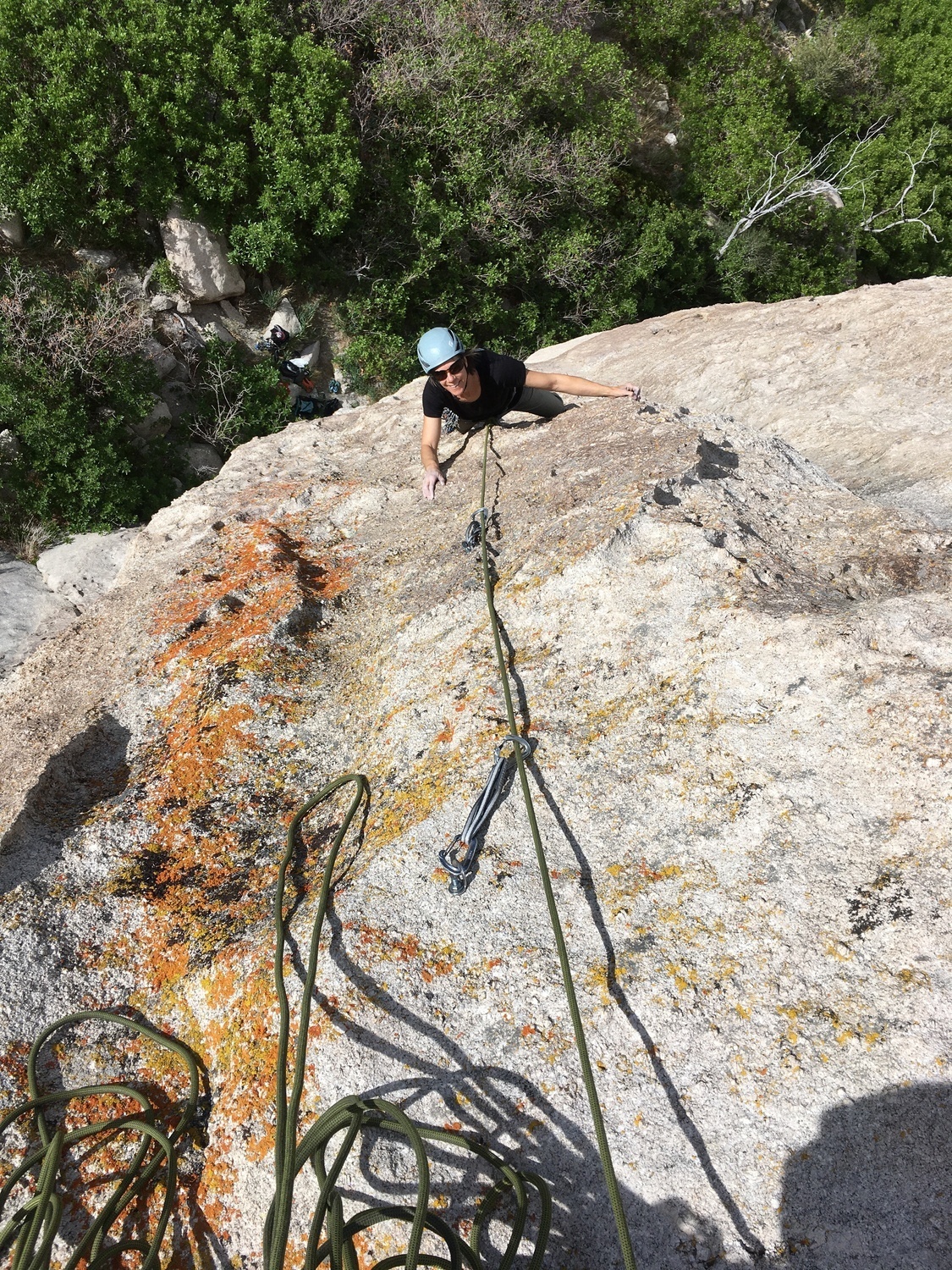 Looking down the first pitch. Once you get past the crux, and awkward ...