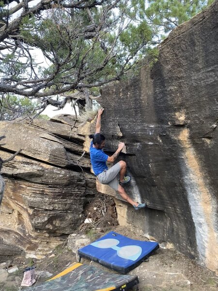 Climbing in the Gill Boulder, Fremont Canyon