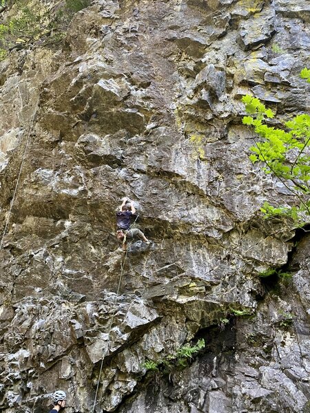 Setting up for the first crux on this short and stout route.