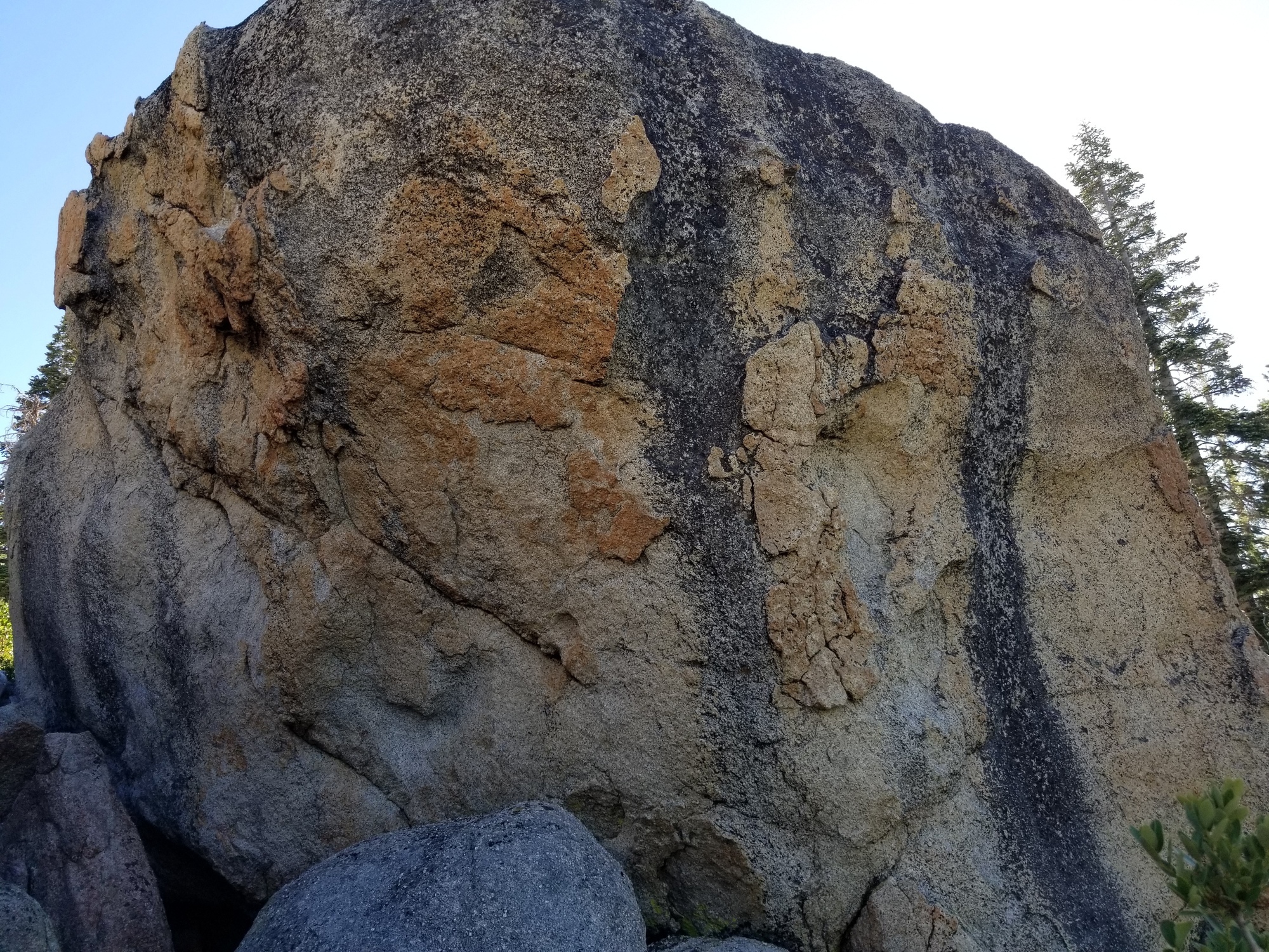 The very promising and featured backside of Daddy Dome boulder