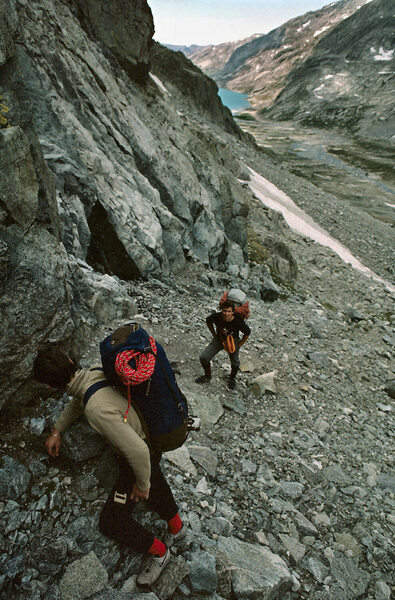 Rainsford Rouner and Guastavo Brillembourg arriving at the base of the ...