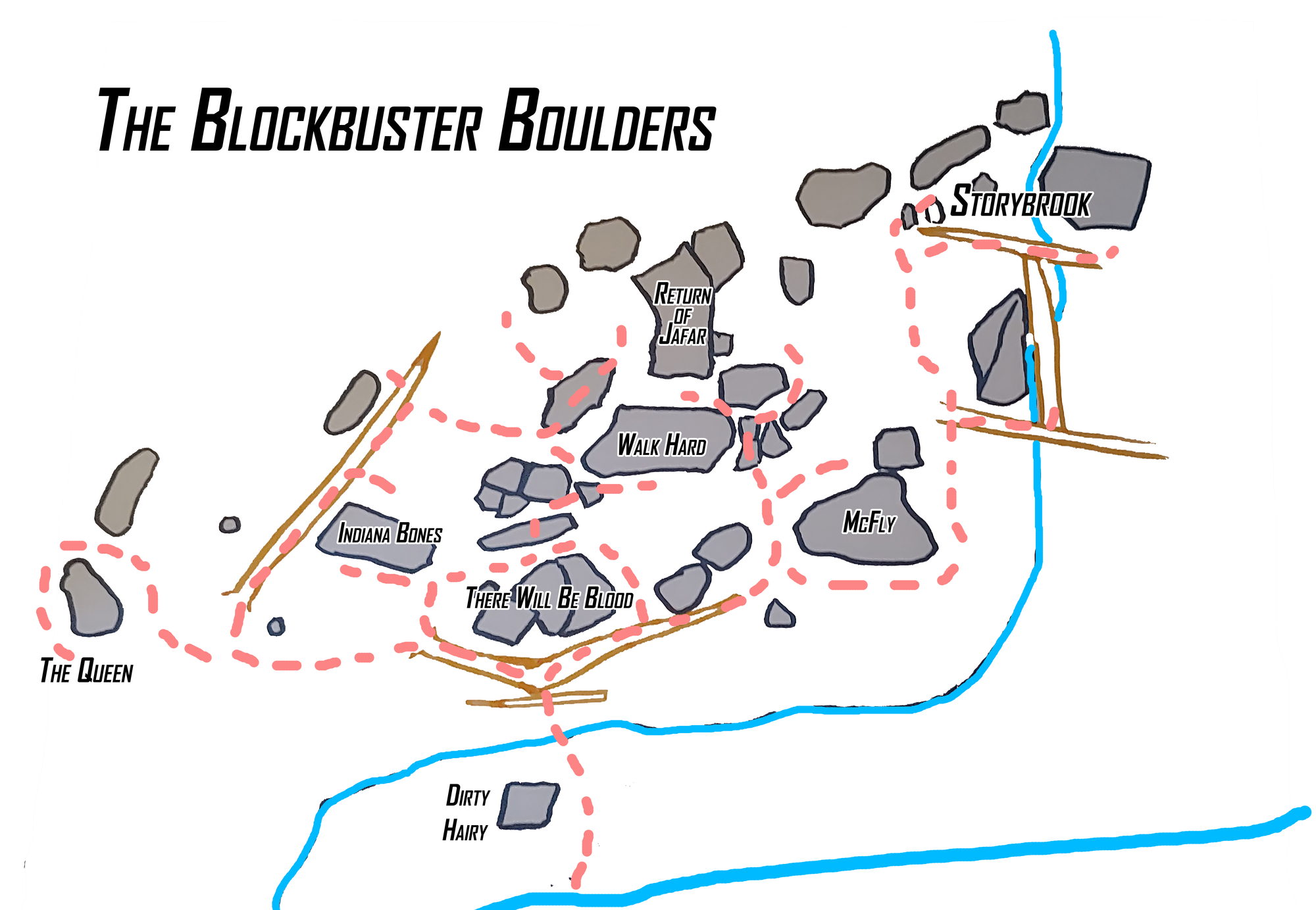 A rough map of the Blockbuster Boulders in Smithbrook.