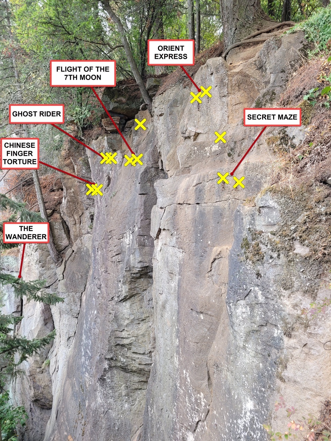 Far East Wall. The large tree on the upper ledge is the obvious ...