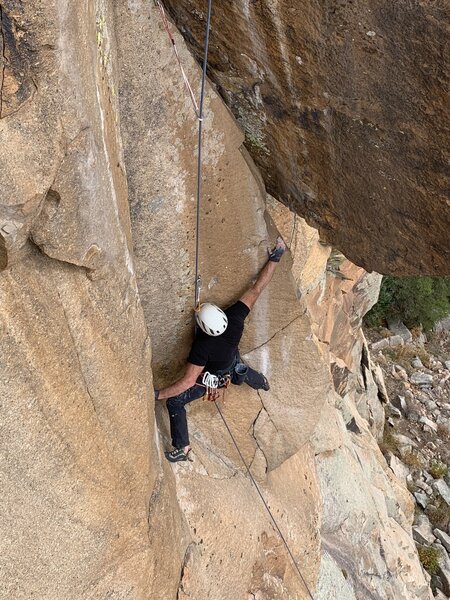 Barry Gay rope solo in the crux.