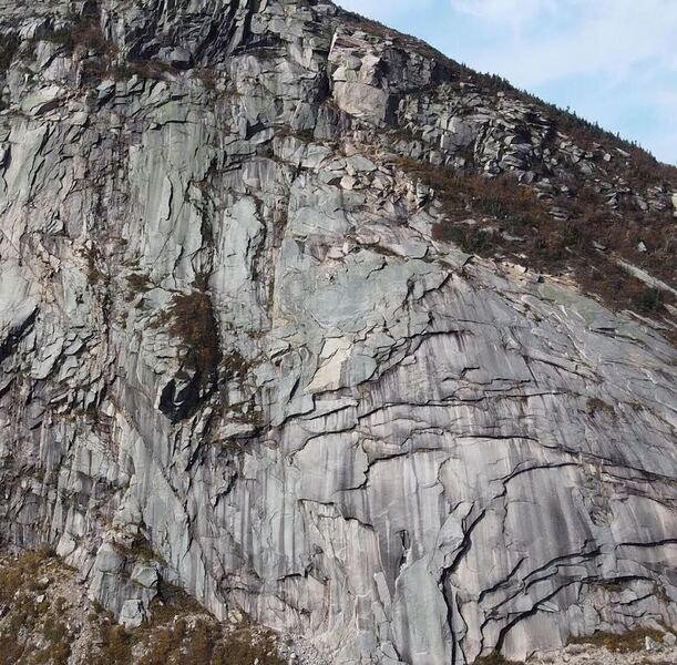 right side of cannon cliff with approximate route (Edit Note- the top ...