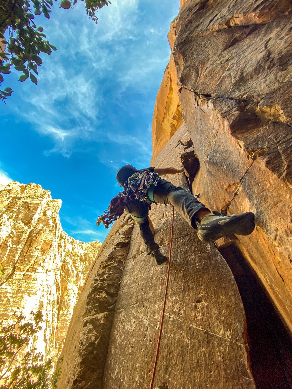 Starting up the first pitch during the 2021 AMGA Rock Guide Exam