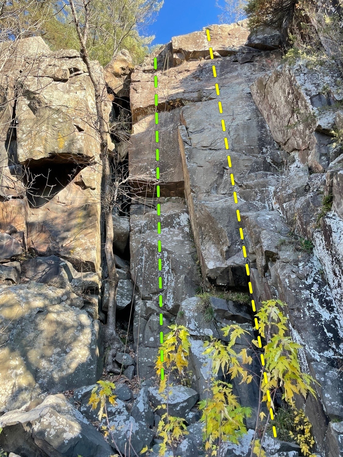 Triple Overhang (left) and Slab Route