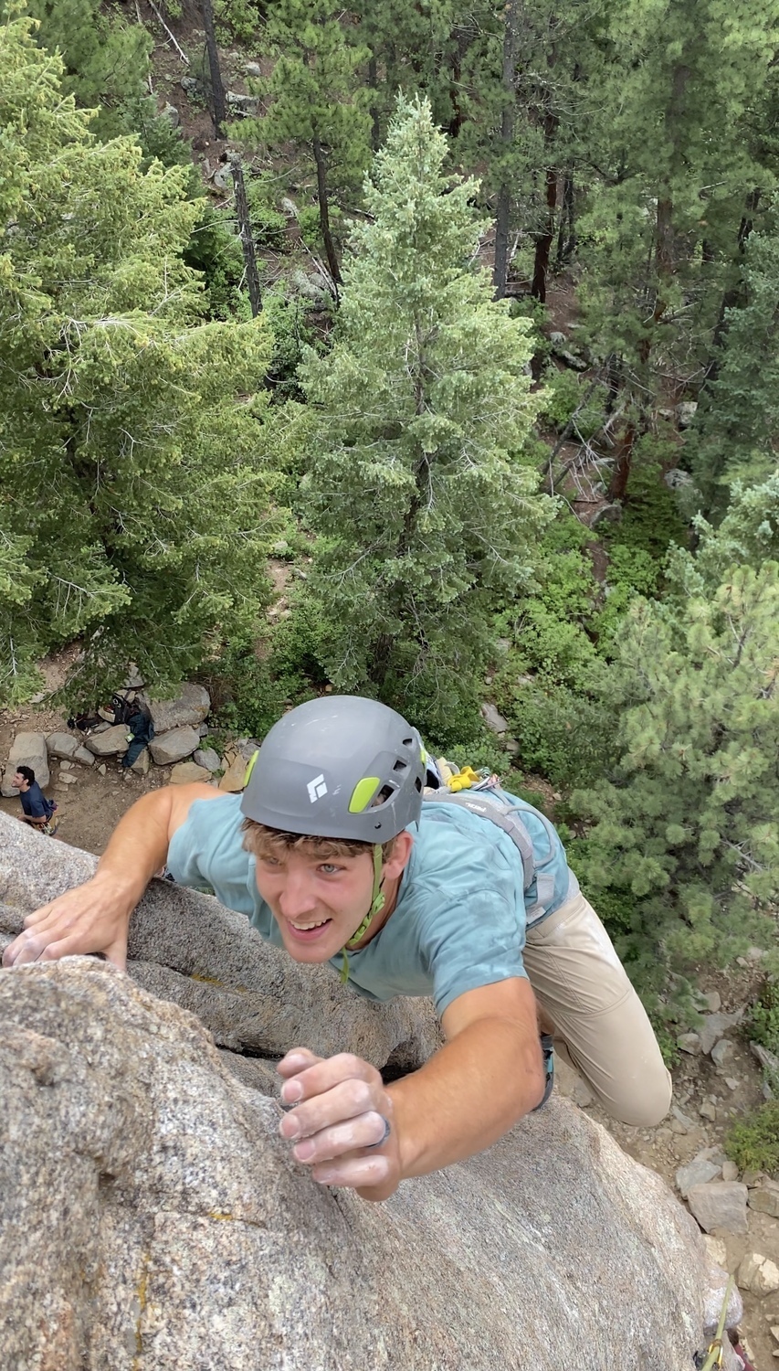 Owen reaching for the hero jugs above the fun layback section.