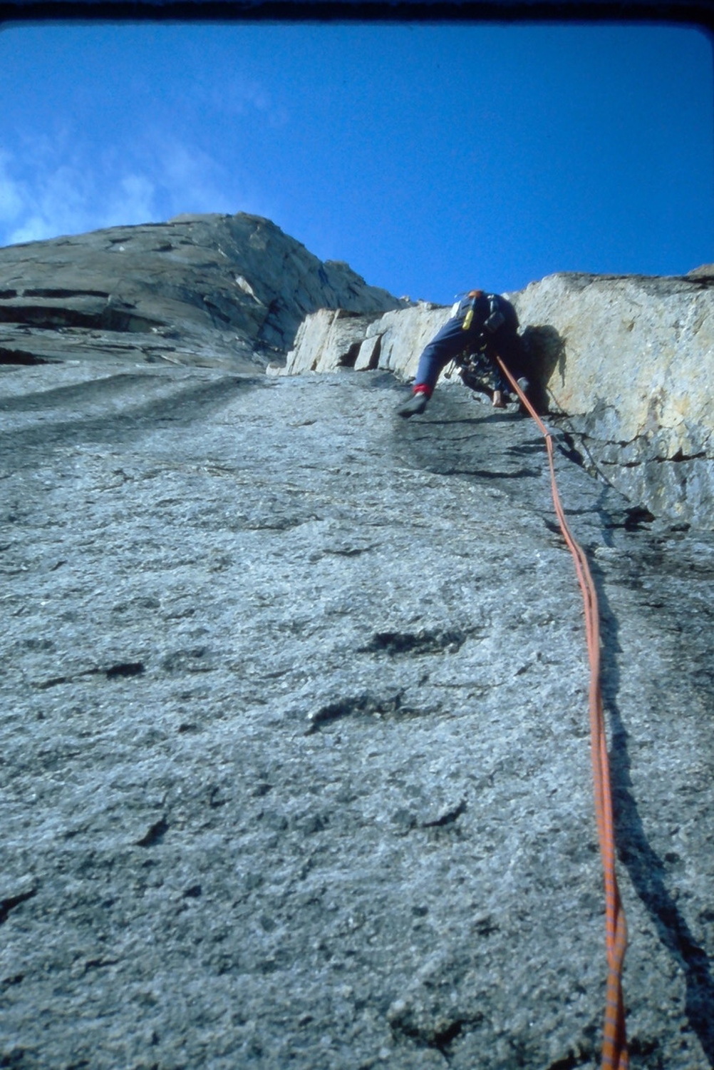Lower part of South Buttress Loki on the first ascent in 1982. Looking ...
