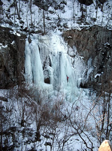 Climber on the main falls from the overlook