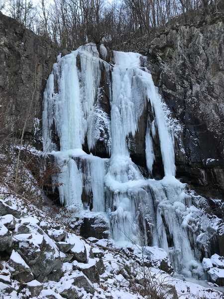Climbing in Overall Run Falls Ice Area, Shenandoah & NW VA Region