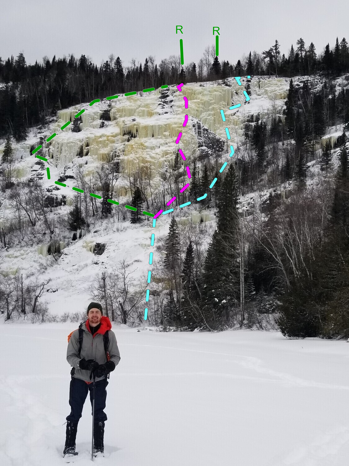 Route overlays. Rappel trees shown on top. Rightmost rappel was done ...