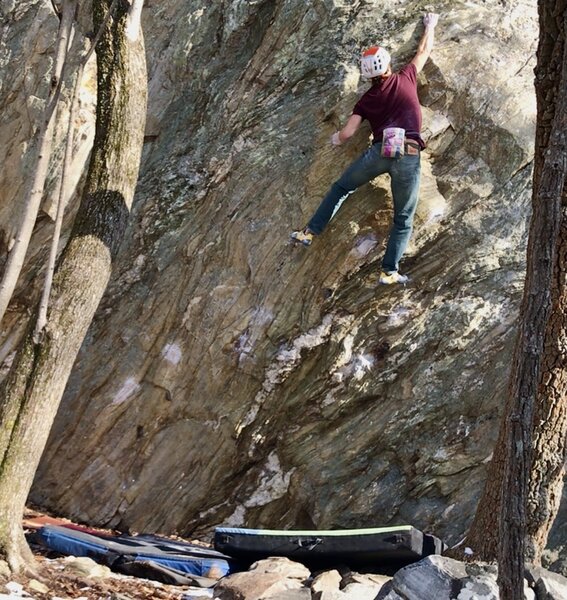 Pulling the final and crux move.